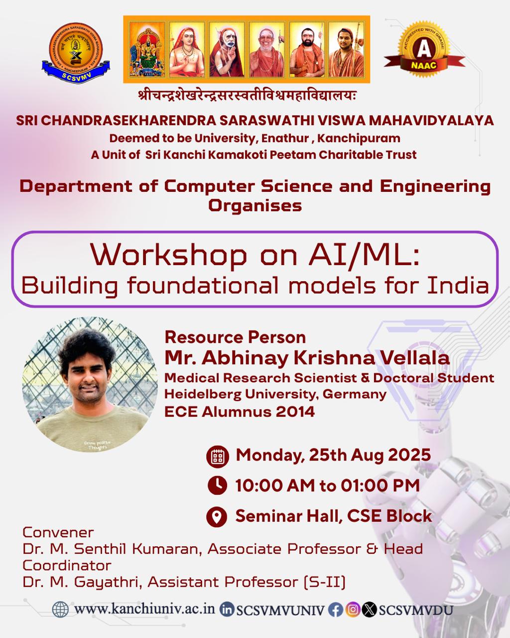 Workshop on AI / ML : Building foundational models fo India - SCSVMV ...