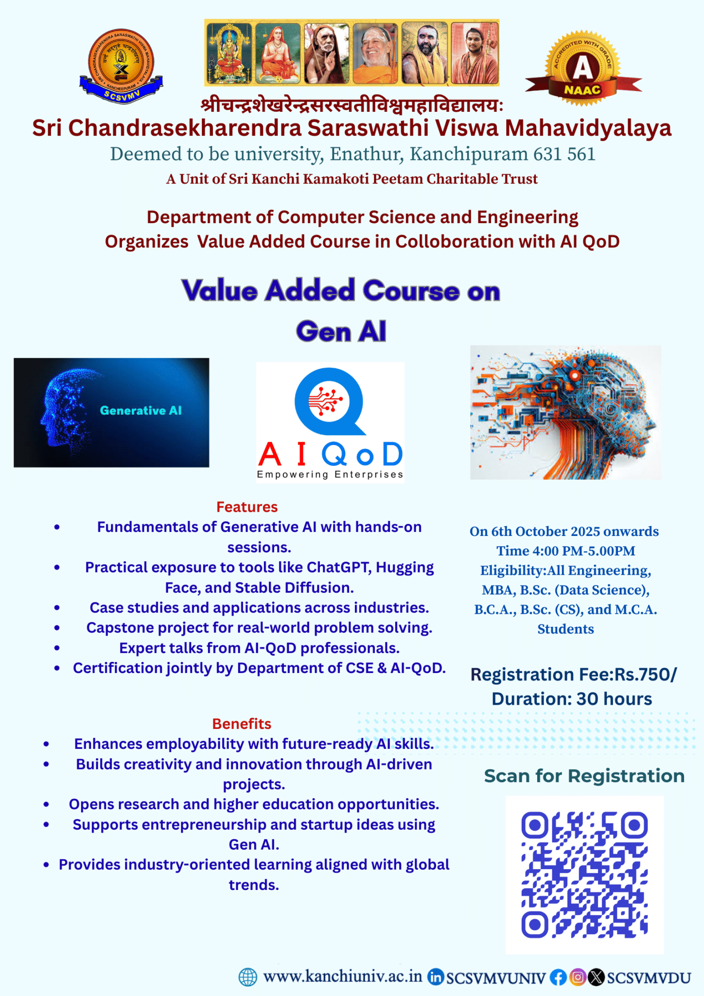 Value Added Course on Gen AI - SCSVMV Deemed to be University