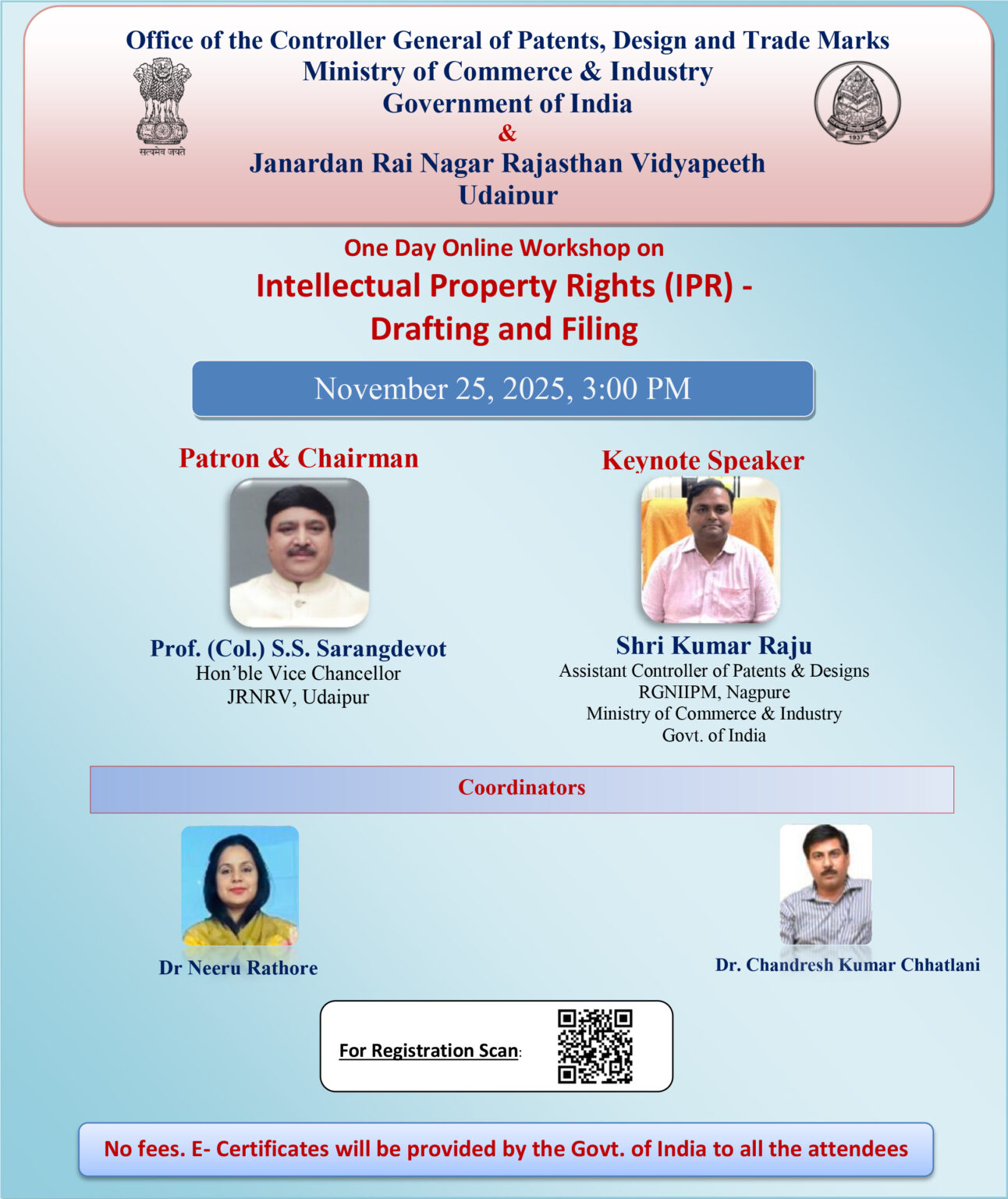 Online Workshop on IPR & Patent Filing - SCSVMV Deemed to be University